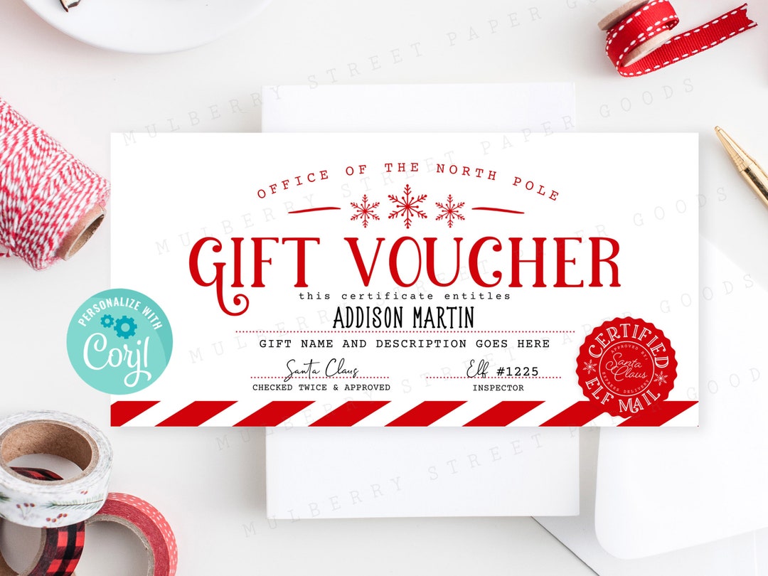 Printable Christmas Gift Certificate, Santa Gift Certificate Printable ...