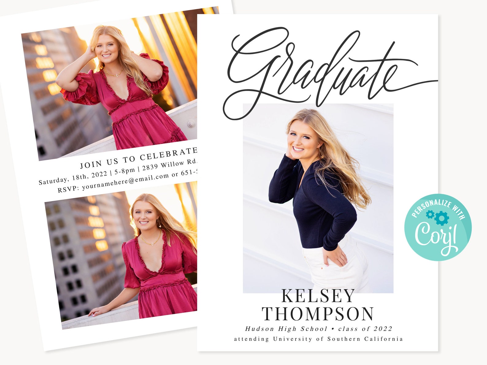 Graduation Photo Card Announcement Template Editable Corjl - Etsy