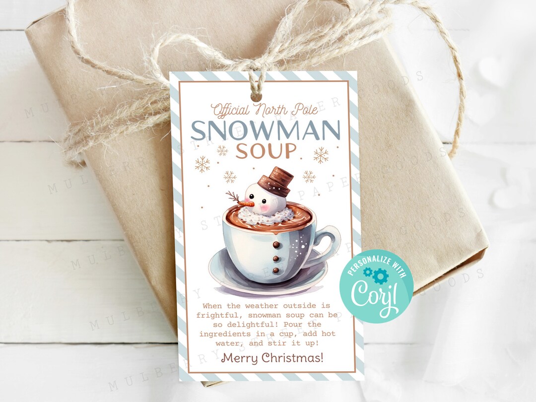 Snowman Soup Printable Tag, Instant Download Christmas Party Hot Cocoa ...