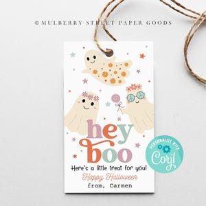 Personalized Halloween Gift Tag Printable, Hey Boo Groovy Ghosts ...