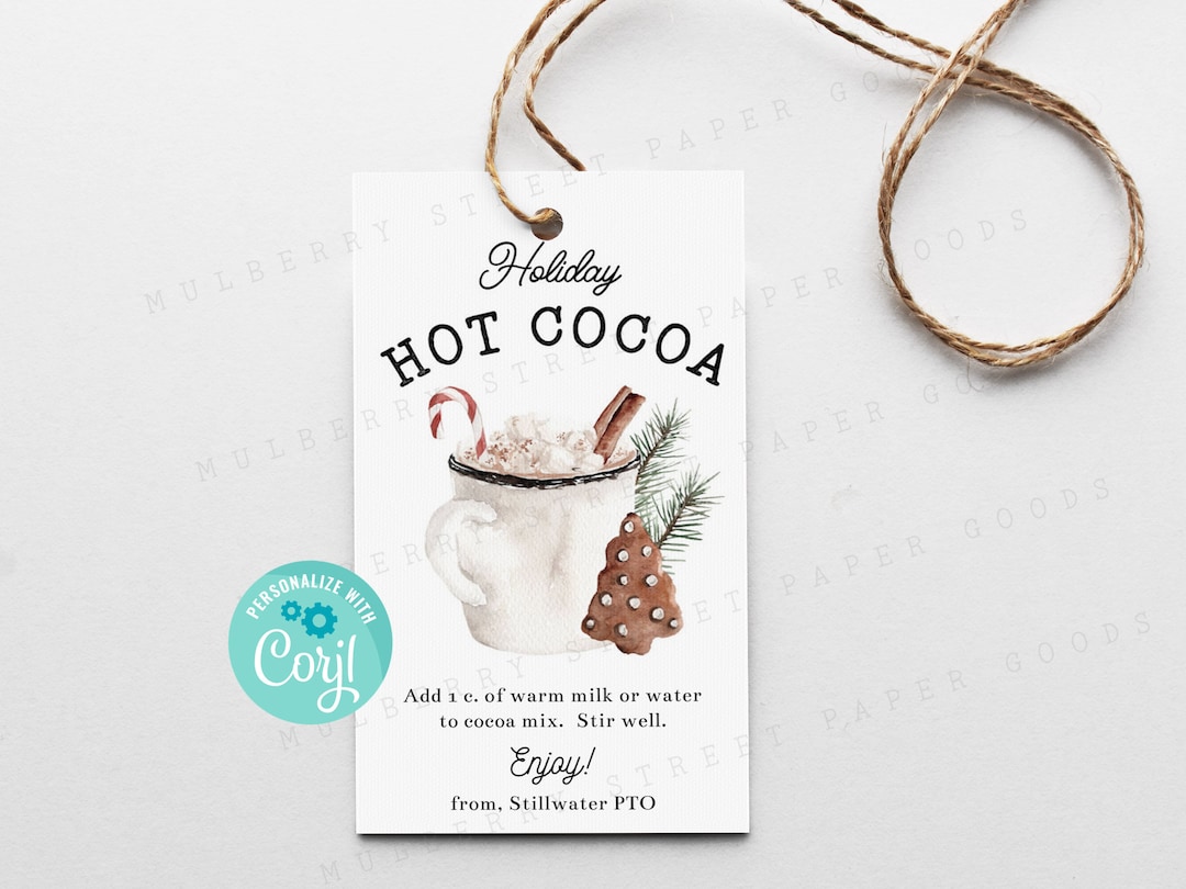 Holiday Hot Cocoa Printable Gift Tag, Christmas Hot Chocolate Mix ...