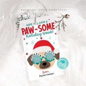 Editable Christmas Puppy Dog Holiday Break Gift Tag Digital Download ...
