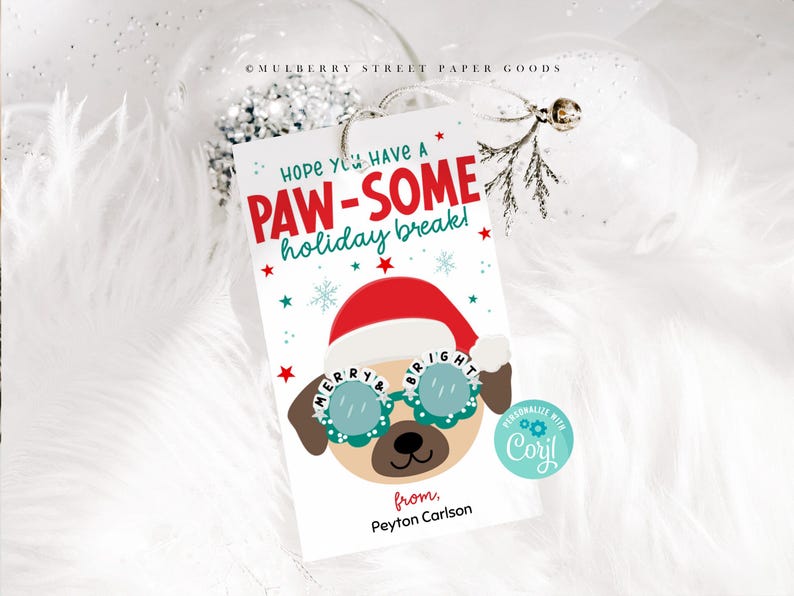 Editable Christmas Puppy Dog Holiday Break Gift Tag Digital Download ...