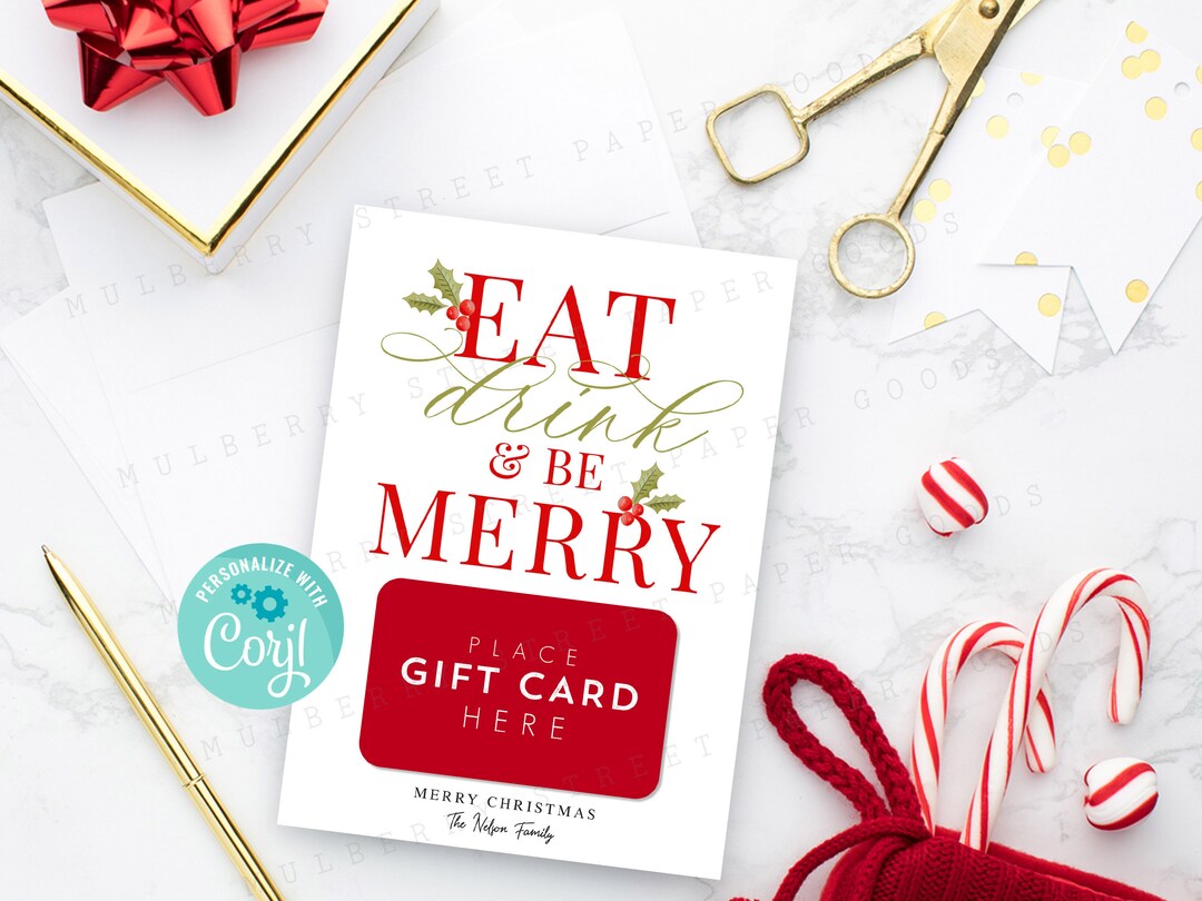 Printable Eat Drink and Be Merry Christmas Gift Card Holder, Restaurant ...