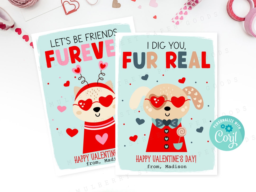 Printable Cat and Dog Valentine's Day Classroom Exchange Card, Instant ...