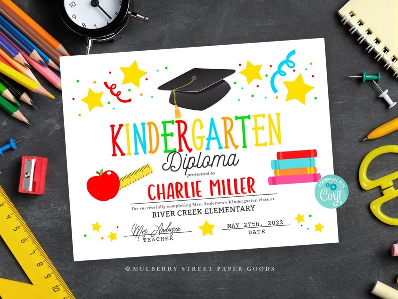 Printable Kindergarten Diploma, Editable School Diploma Certificate ...