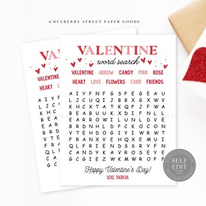 Word Search Valentine Card Printable Valentine Game Non Candy Gift ...