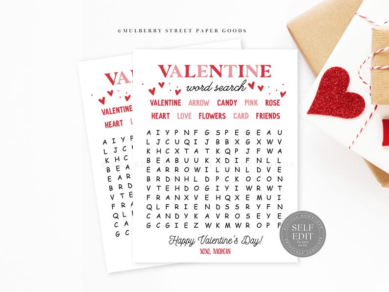 Word Search Valentine Card Printable Valentine Game Non Candy Gift ...