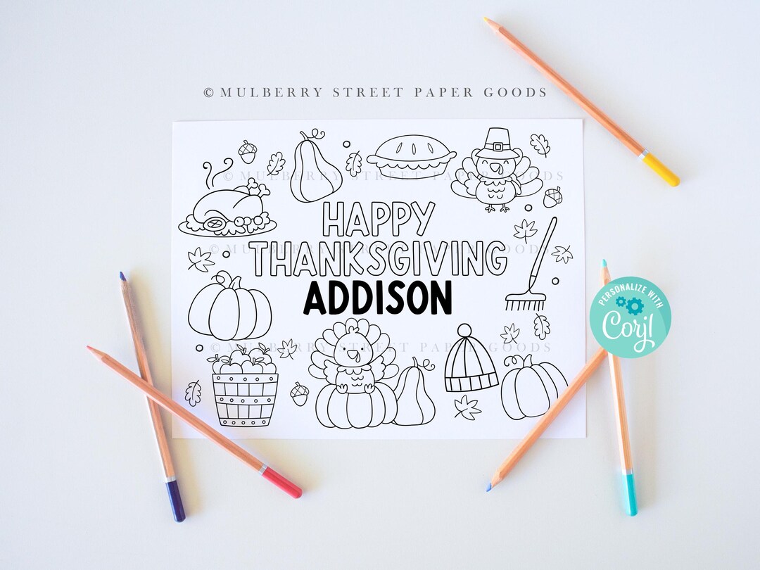 Editable Thanksgiving Coloring Page Printable Personalized Thanksgiving ...
