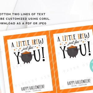 Printable A Little Brew Just for You Gift Card Holder, Happy Halloween ...
