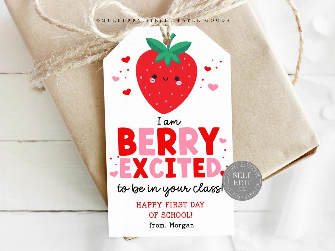 Berry Excited Back to School Gift Tag Canva Template Digital Download ...