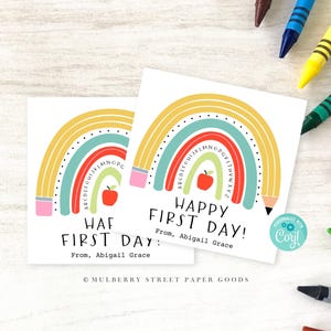 Printable First Day of School Gift Tag, School Supplies Rainbow Tag ...