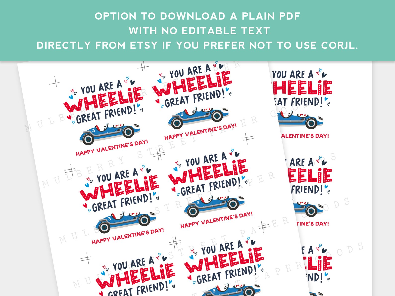 Printable Race Car Valentine Card Printable Wheelie Great Friend ...