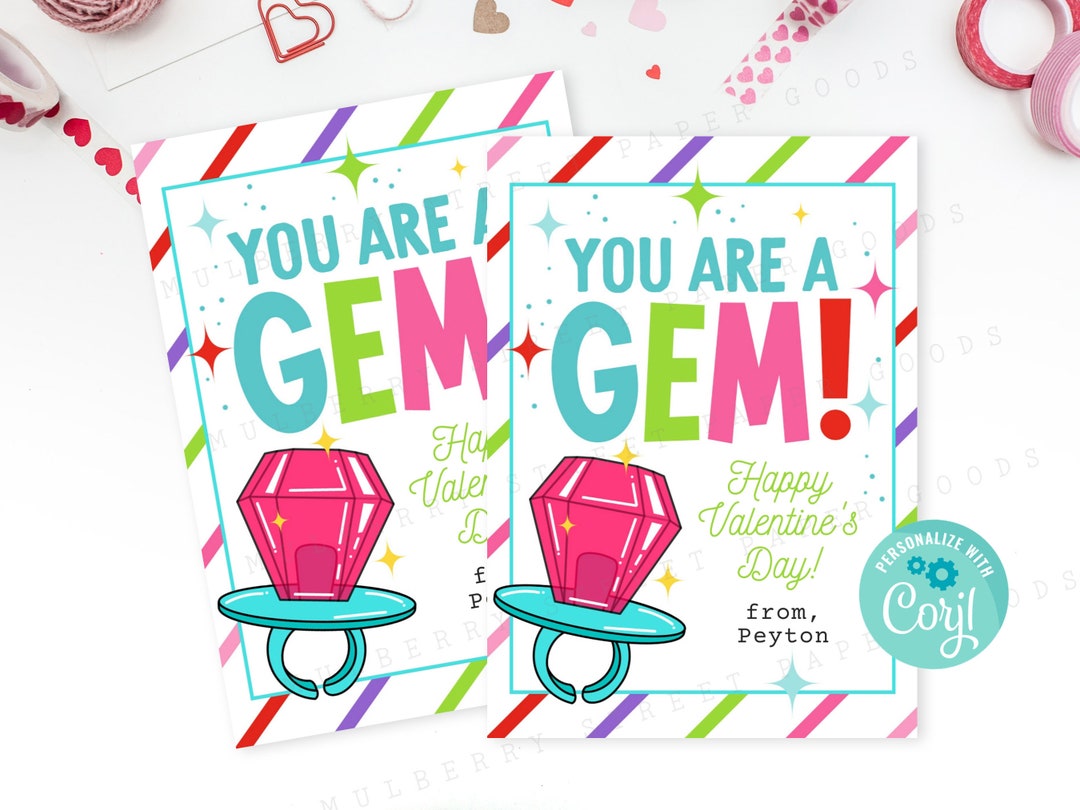 You Are A Gem Valentine Classroom Valentine Card Exchange Printable ...