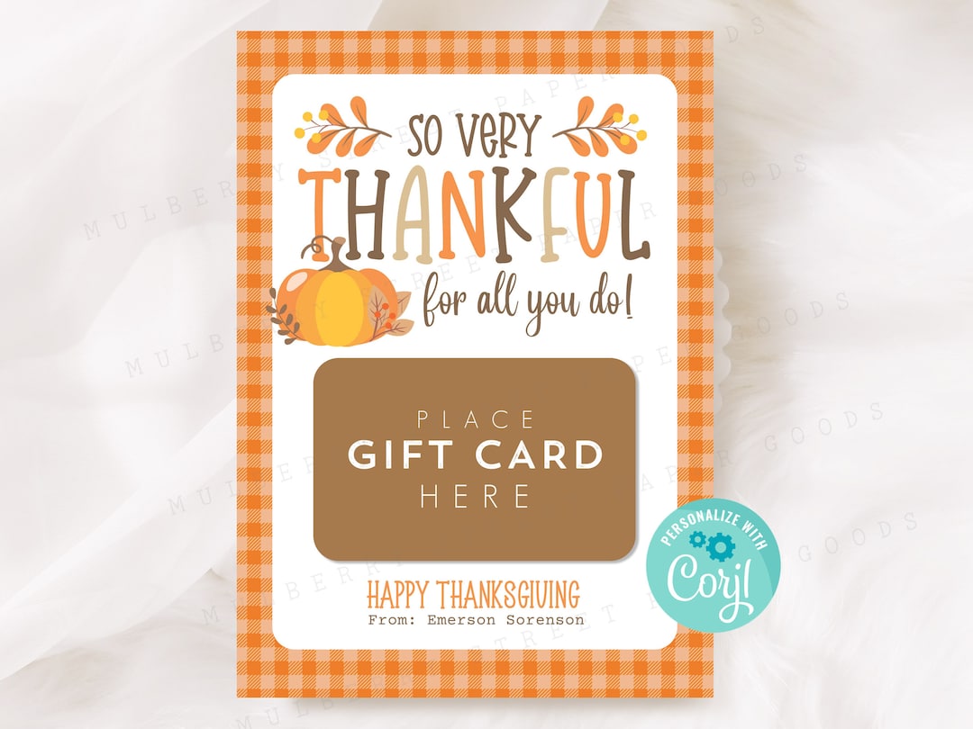 Printable so Very Thankful for You Gift Card Holder, Teacher, Staff ...