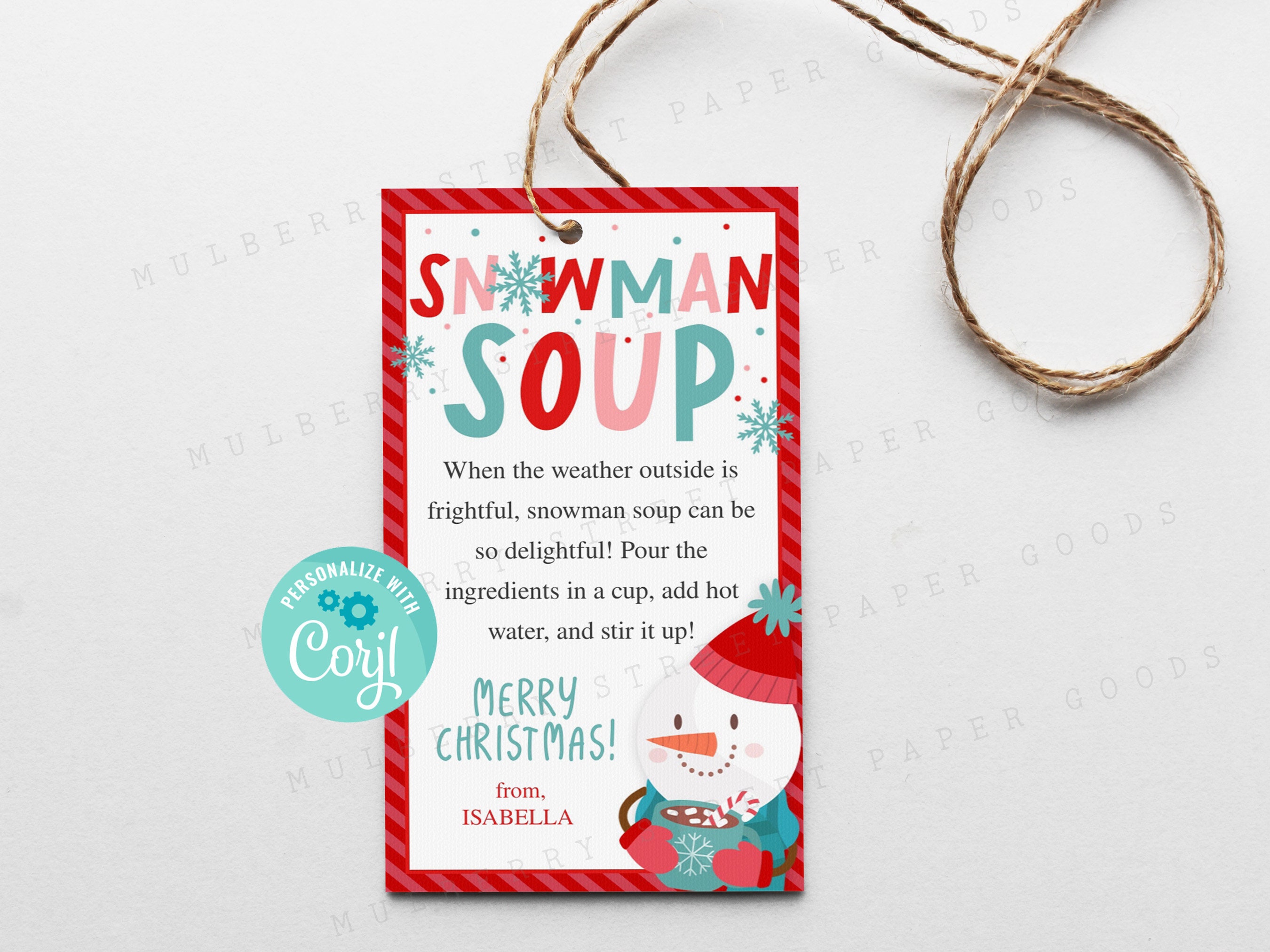 Printable Snowman Soup Hot Chocolate Gift Tag, Christmas Hot Cocoa ...