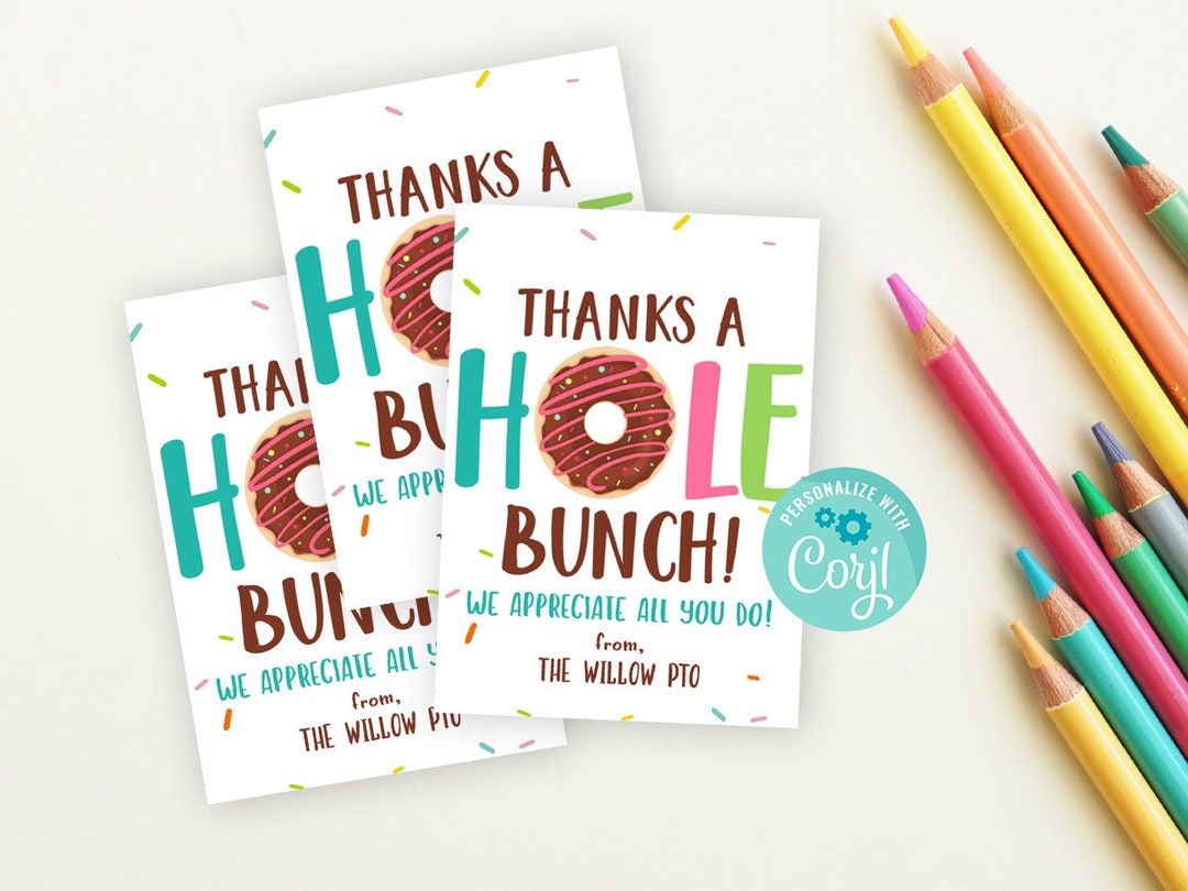 Printable Thanks a Hole Bunch Gift Tag, Instant Download Donut Thank ...