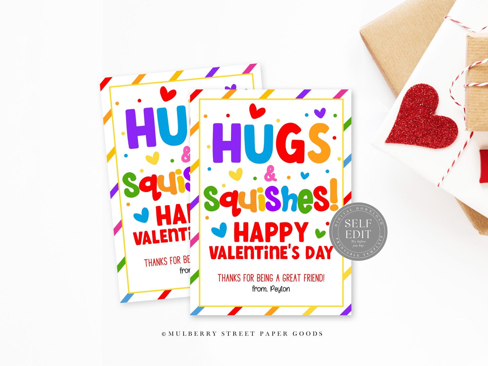 Printable Hugs and Squishes Valentine's Day Card Kids School Classroom ...