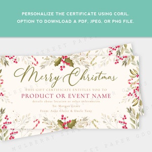 Editable Christmas Gift Certificate, Printable Custom Gift Voucher, All ...