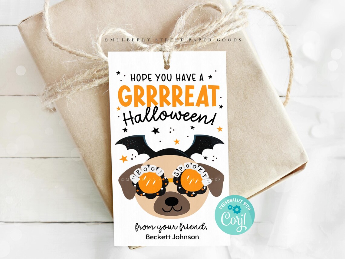 Instant Download Halloween Tag Printable Cute Dog Halloween Gift Tag ...