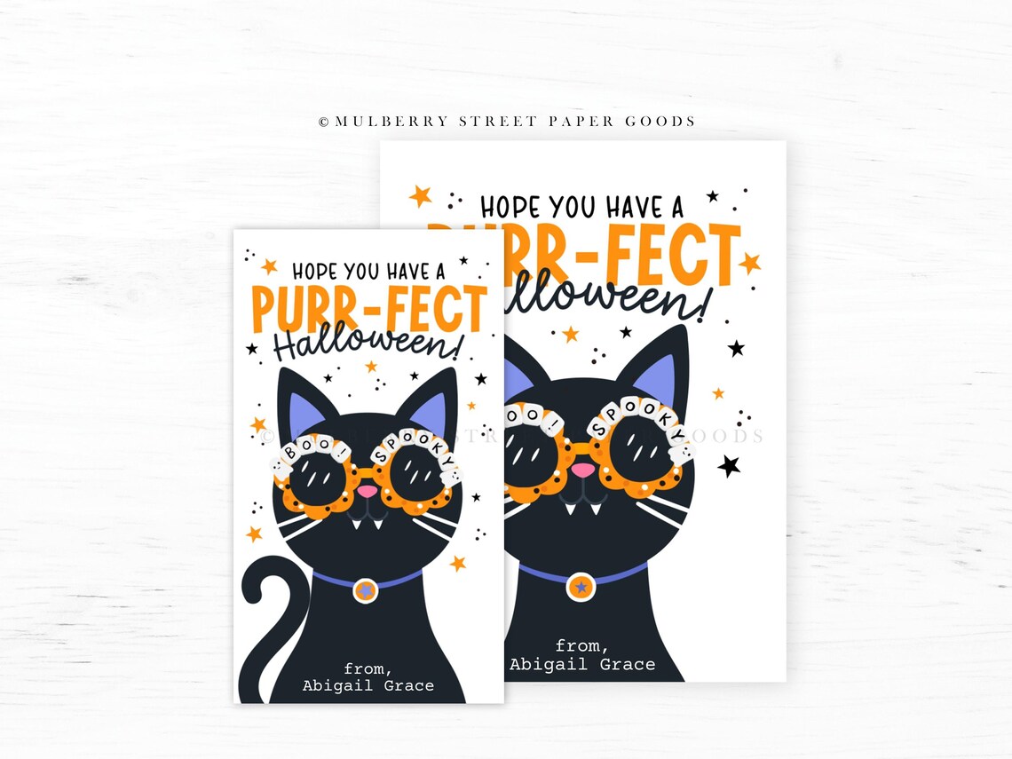 Halloween Favor Tags Printable Cute Cat Halloween Trick or Treat Gift ...