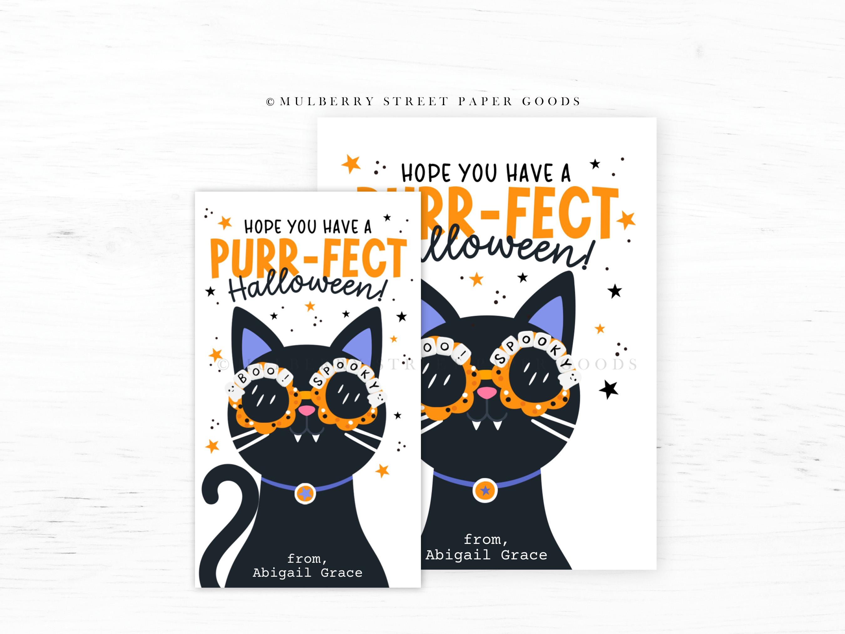 Halloween Favor Tags Printable Cute Cat Halloween Trick or Treat Gift ...