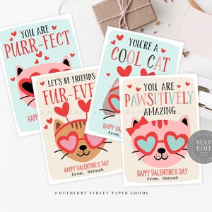Cute Cat Valentine Card Printable Valentine's Day Cards for Kids Kitten ...