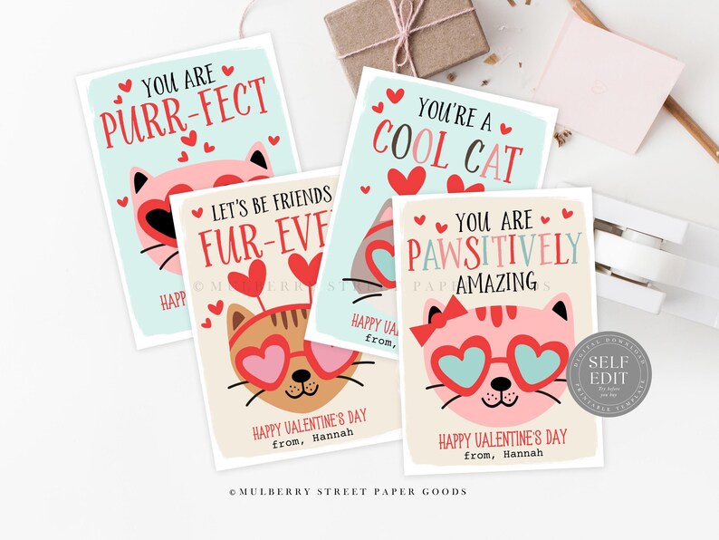 Cute Cat Valentine Card Printable Valentine's Day Cards for Kids Kitten ...