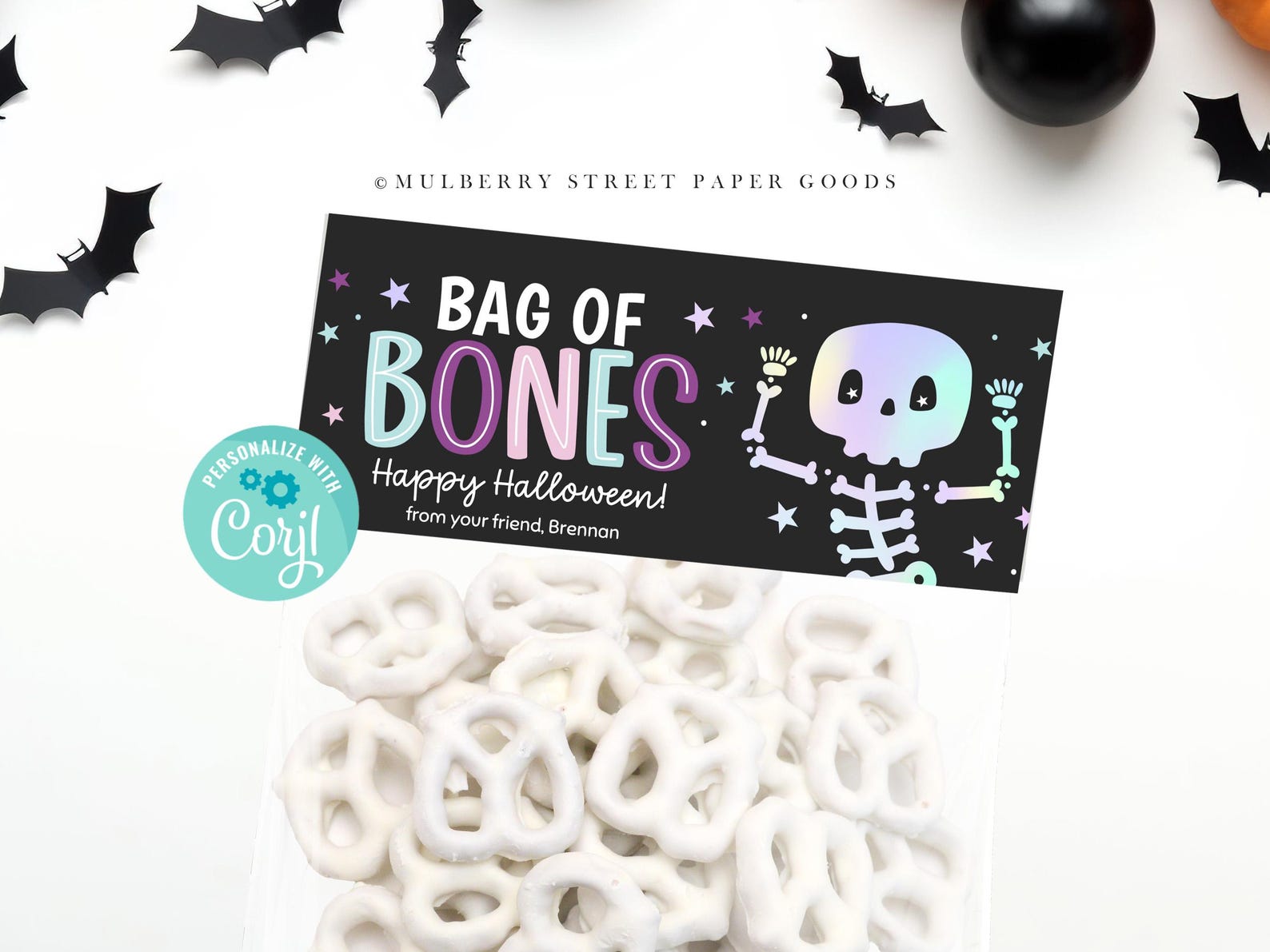 Halloween Bag of Bones Treat Topper Printable Instant Download Trendy ...