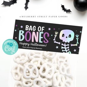 Halloween Bag of Bones Treat Topper Printable Instant Download Trendy ...