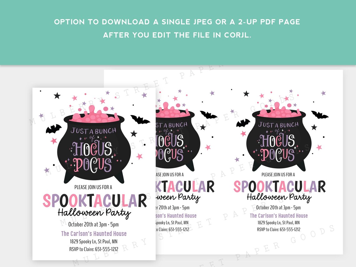 Editable Halloween Party Invitation Template Hocus Pocus Halloween ...