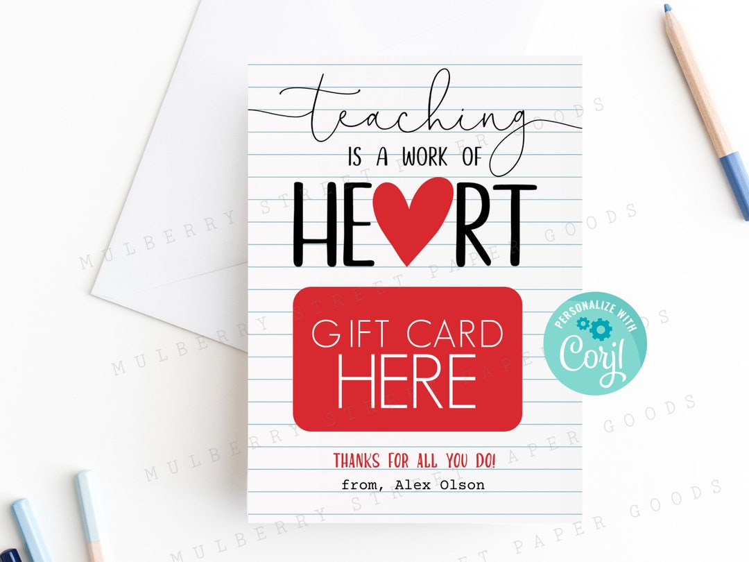 Printable Teaching is a Work of Heart Gift Card Holder, Instant ...