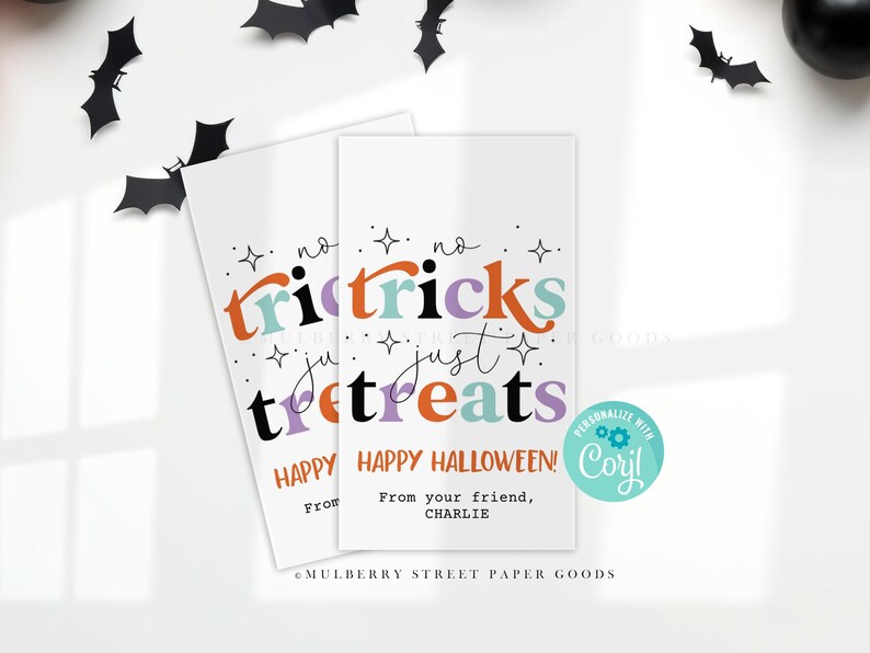 Printable No Tricks Just Treats Happy Halloween Gift Tag, Halloween ...