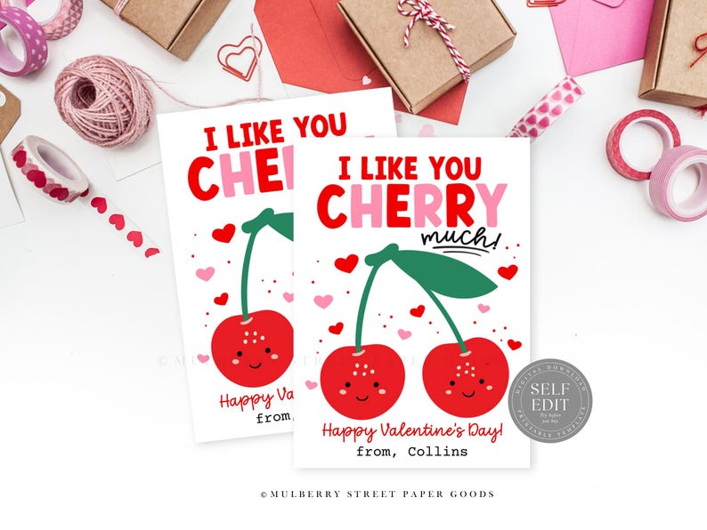 Cherry Valentine Card Printable Digital Download Cherry Classroom ...