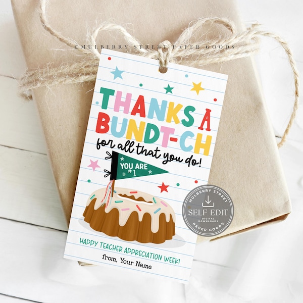 Bundt Cake Tags for Teacher Appreciation - Etsy