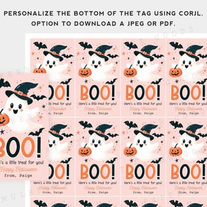 Printable Halloween Treat Tag Pink Halloween Boo Bag Tag Classroom ...