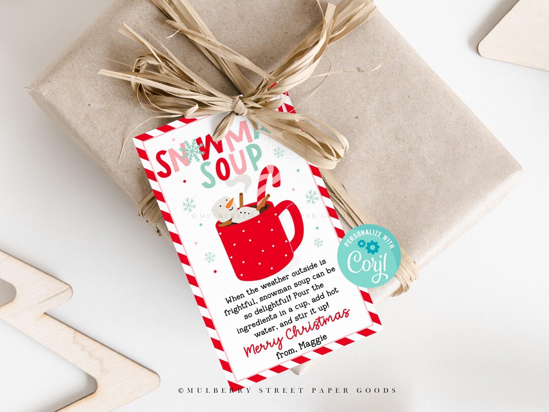 Editable Snowman Soup Gift Tag Printable Instant Download Secret Santa ...