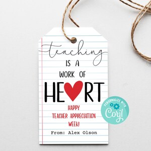 Printable Teaching is a Work of Heart Gift Tag, Instant Download ...