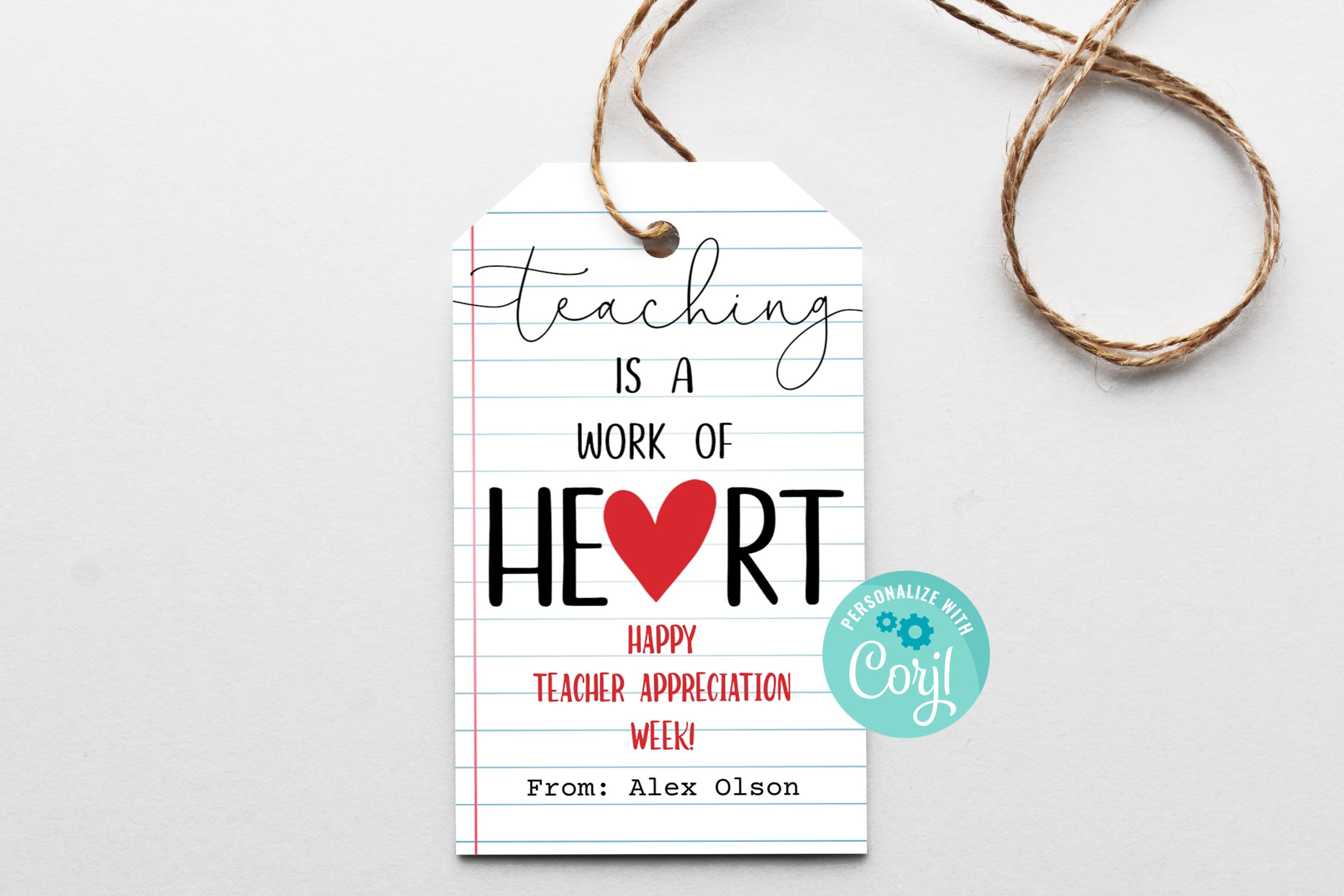 Printable Teaching is a Work of Heart Gift Tag Instant - Etsy