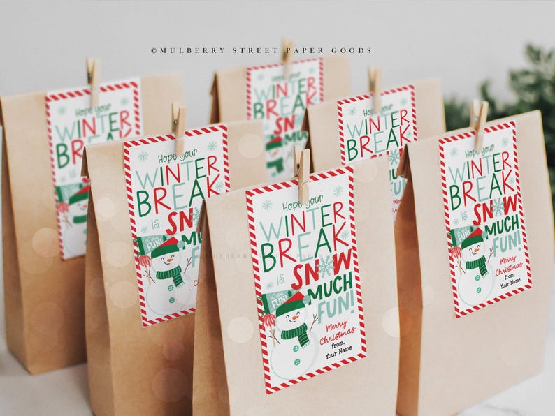 Snowman Winter Break Gift Tag Printable Digital Download Canva Template ...