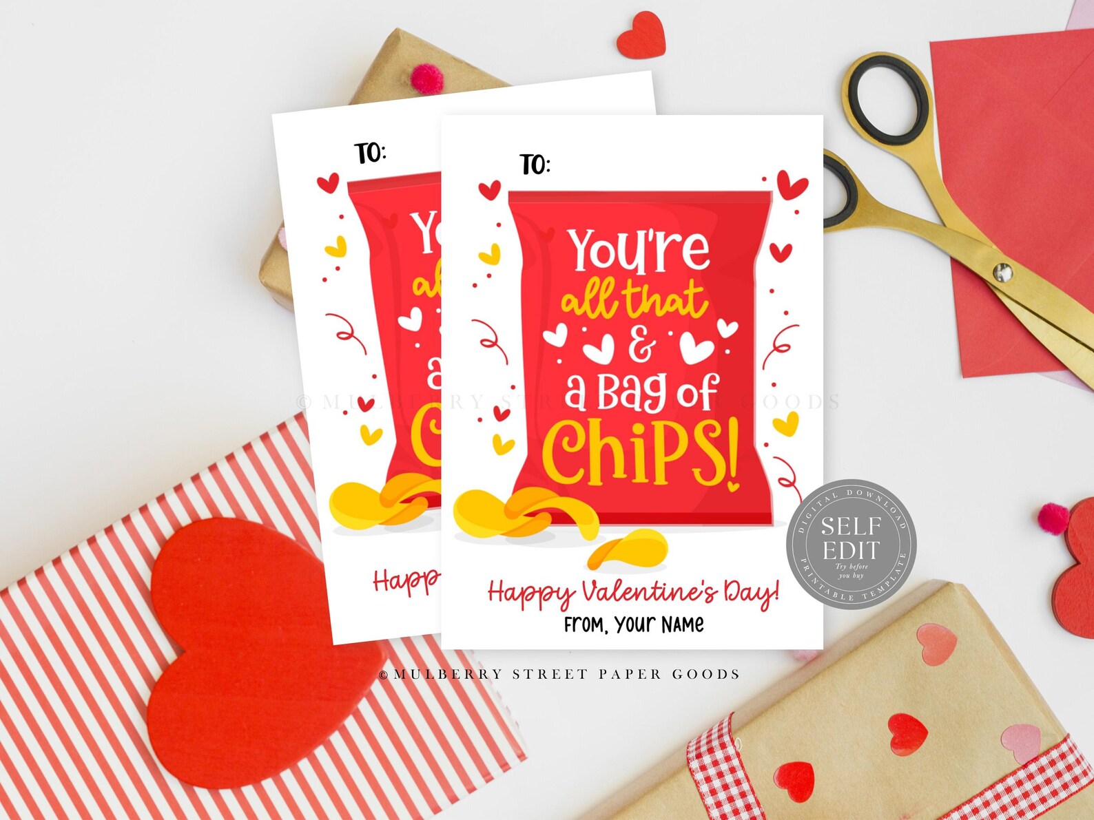 Bag of Chips Valentine Card Canva Template Potato Chips Classroom ...