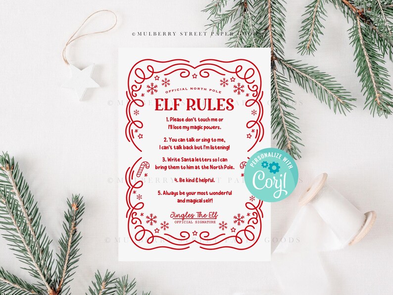 Editable Elf Rules Printable Instant Download Kids Christmas Elf ...