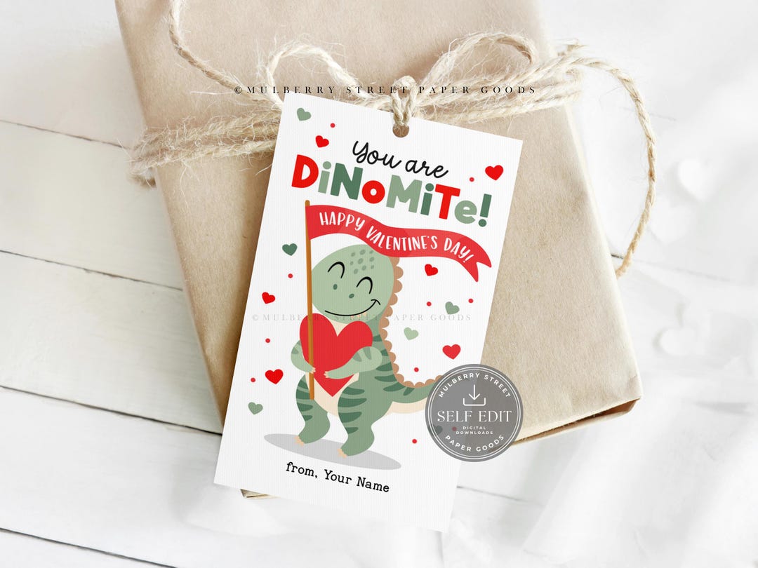 Dinosaur Valentine's Day Gift Tag Printable Digital Download You Are ...