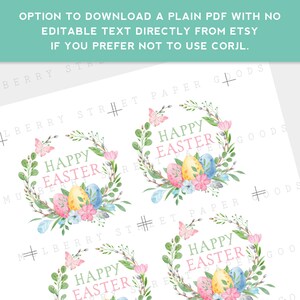 Printable Easter Wreath Gift Tag, Instant Download Happy Easter Gift ...