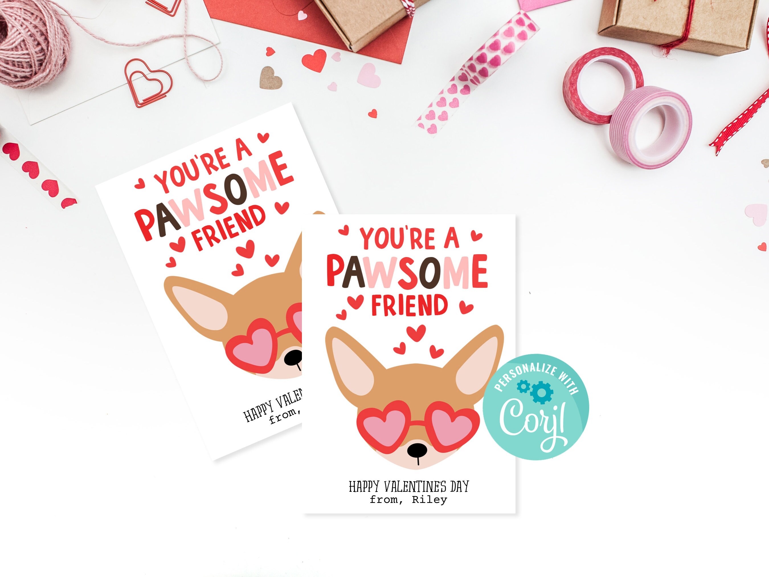 Printable Puppy Valentine's Day Classroom Card, Instant Download ...