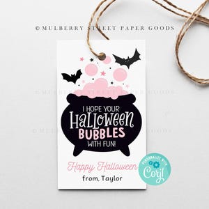 Halloween Printable Gift Tag Halloween Bubbles Tag Pink Halloween Treat ...