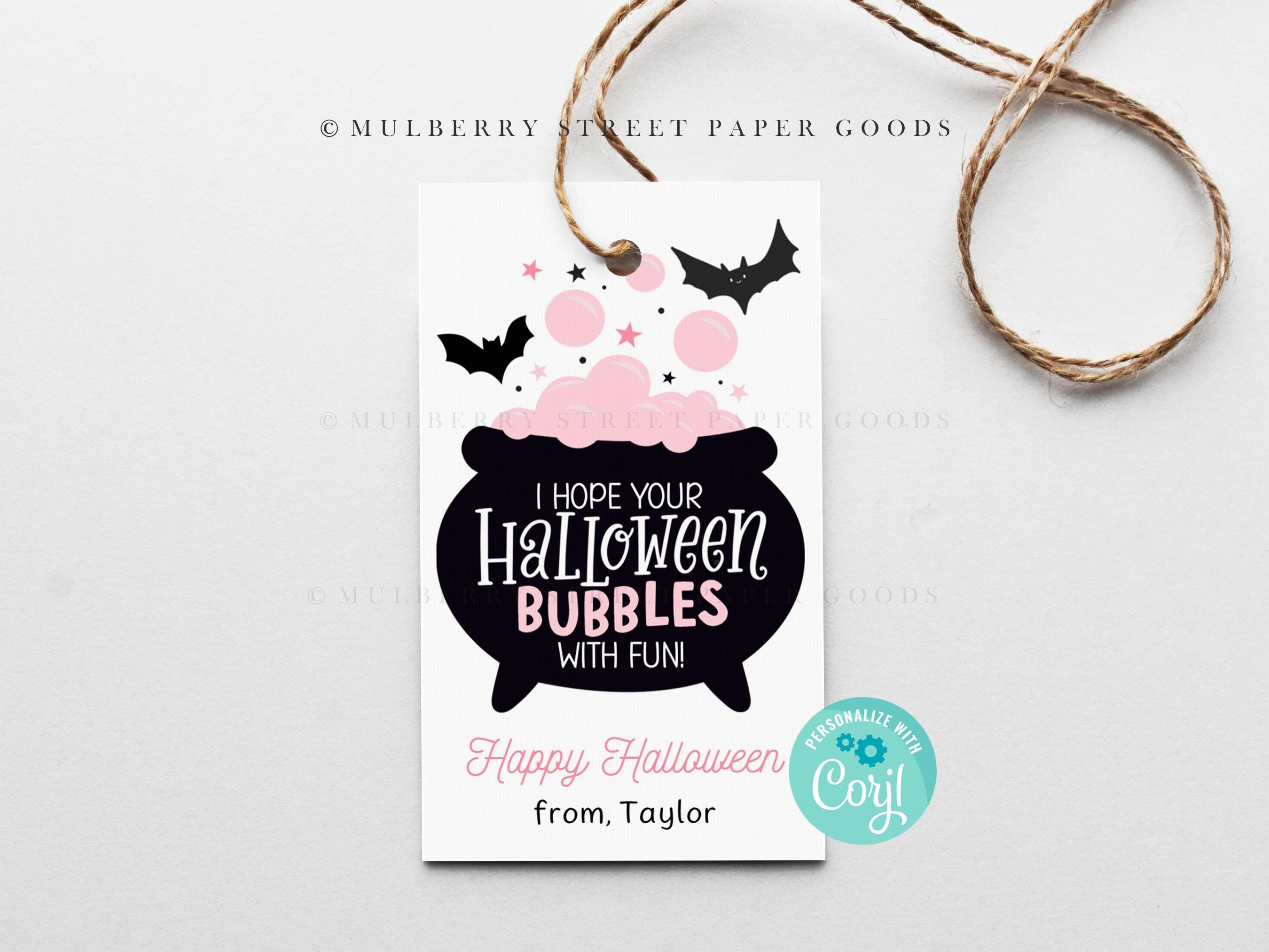 Halloween Printable Gift Tag Halloween Bubbles Tag Pink Halloween Treat ...