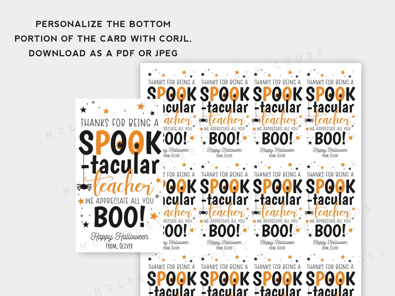 Printable Spooktacular Teacher Halloween Gift Tag, School Halloween ...