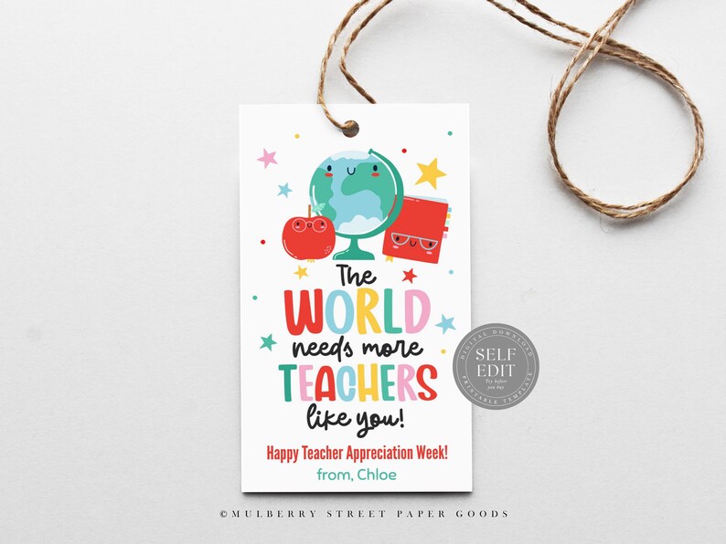 Teacher Appreciation Gift Tag Printable Instant Download Teacher ...