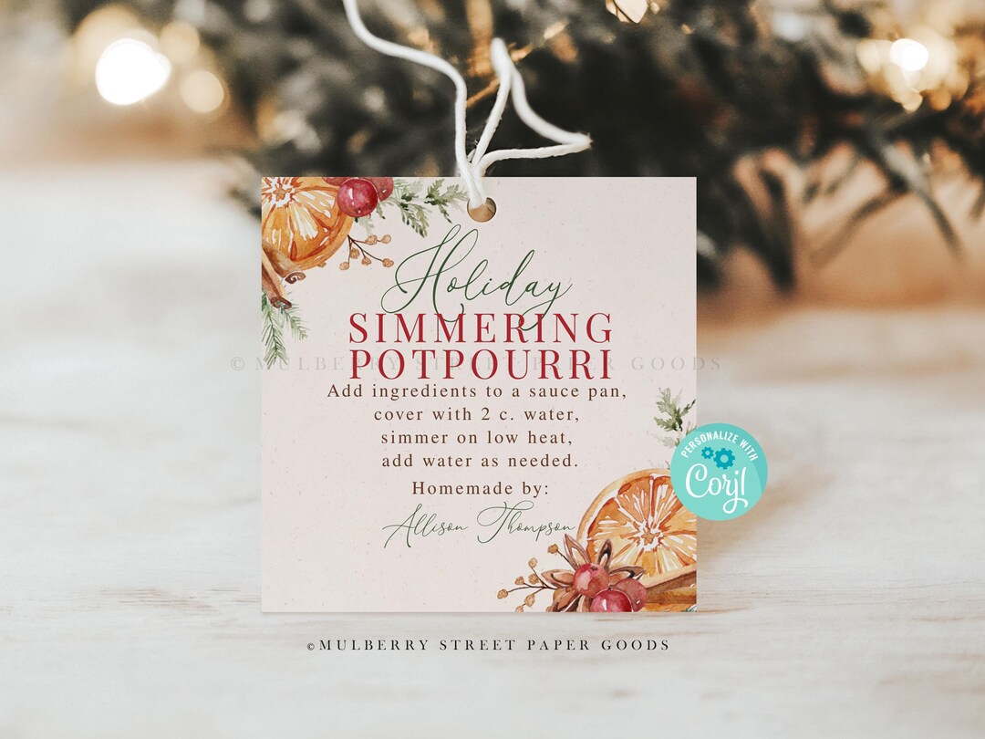 Editable Holiday Simmering Potpourri Gift Tag Printable Digital ...